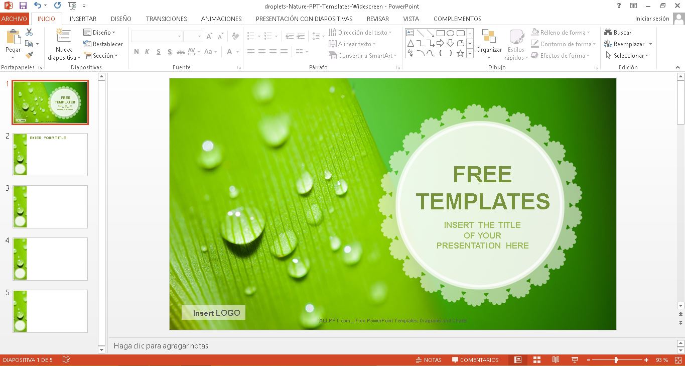 Plantilla hoja con gotas para PowerPoint - Plantillas Power Point gratis